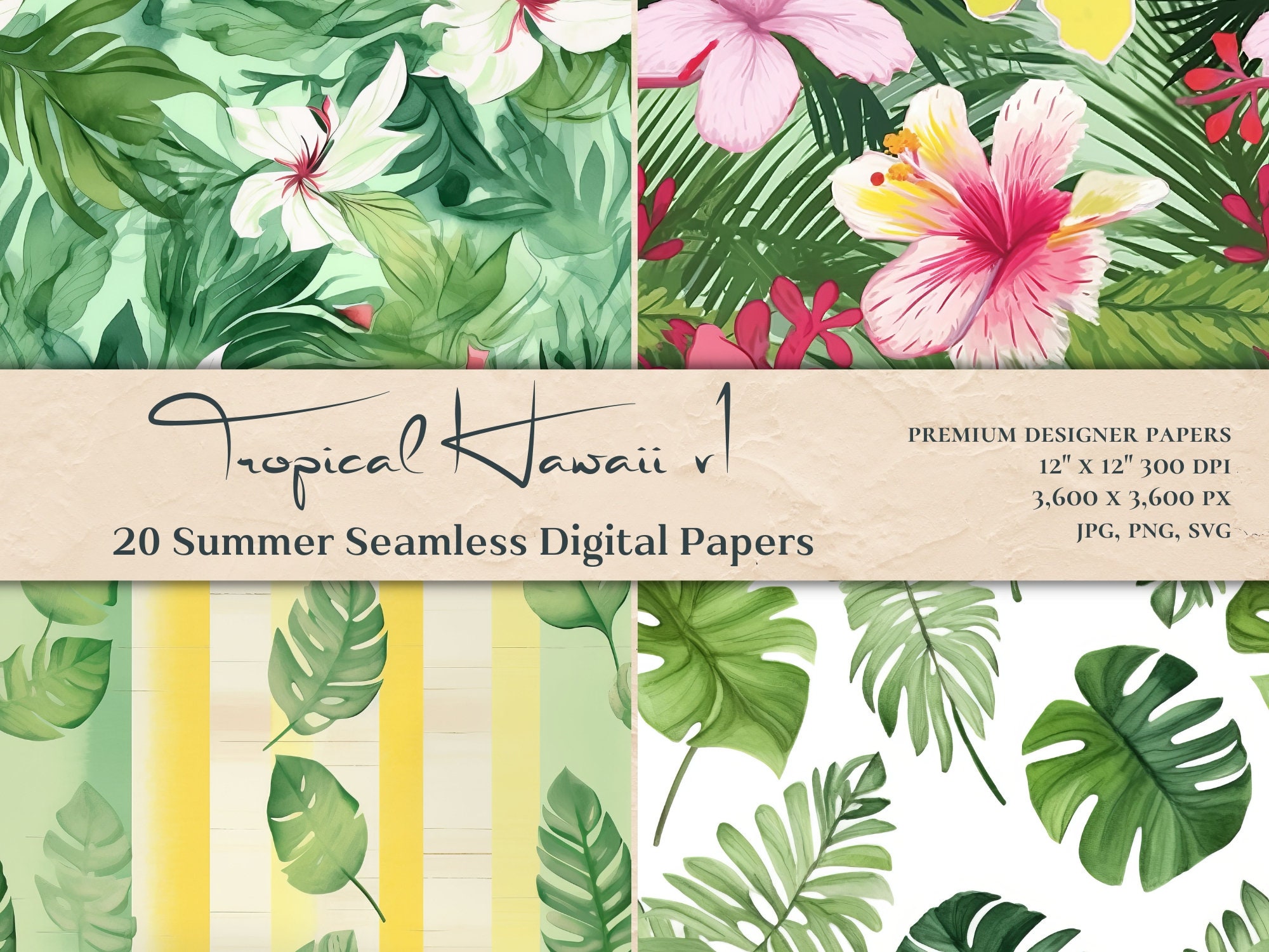 20 Tropical Hawaii Digital Papers Tropical Seamless Pattern - Etsy