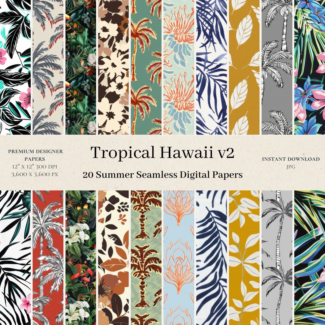 20 Tropical Hawaii Digital Papers - Tropical Seamless Pattern, Aloha ...