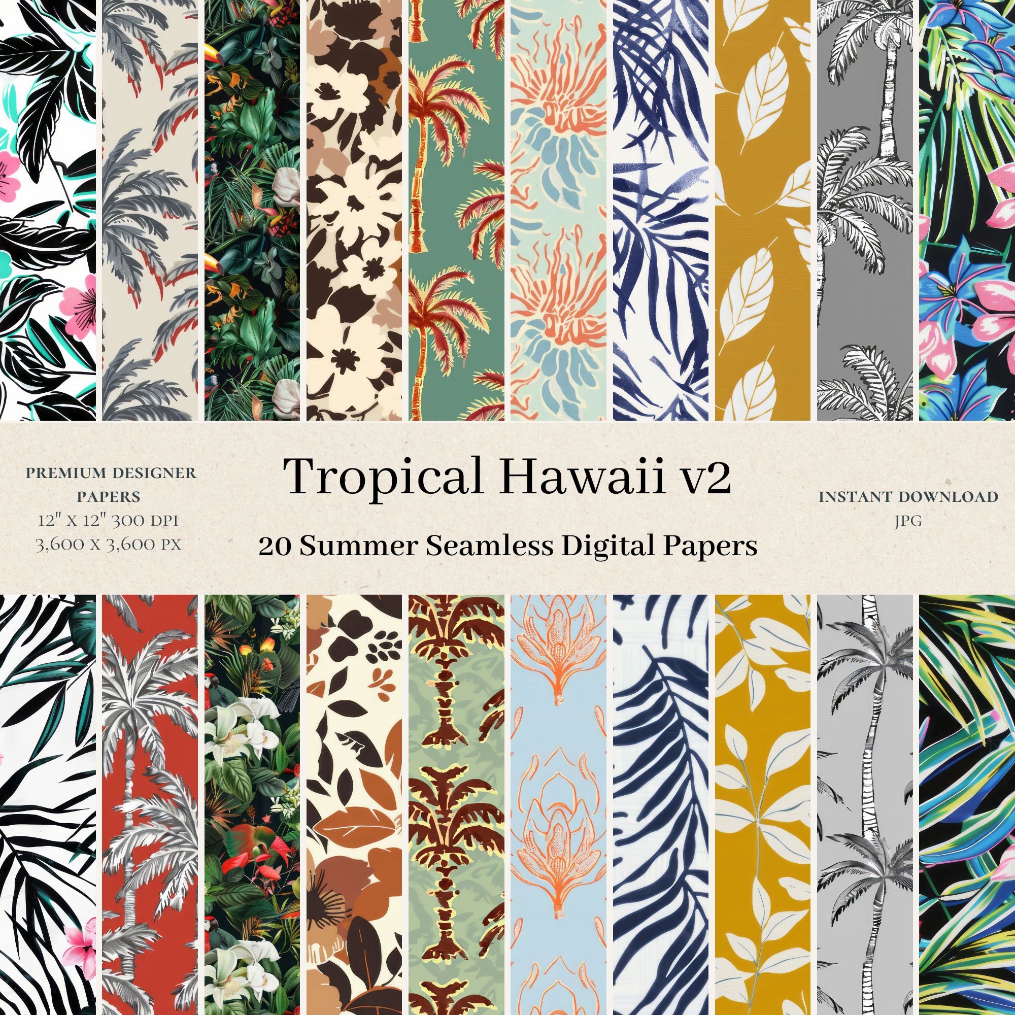 20 Tropical Hawaii Digital Papers - Tropical Seamless Pattern, Aloha ...