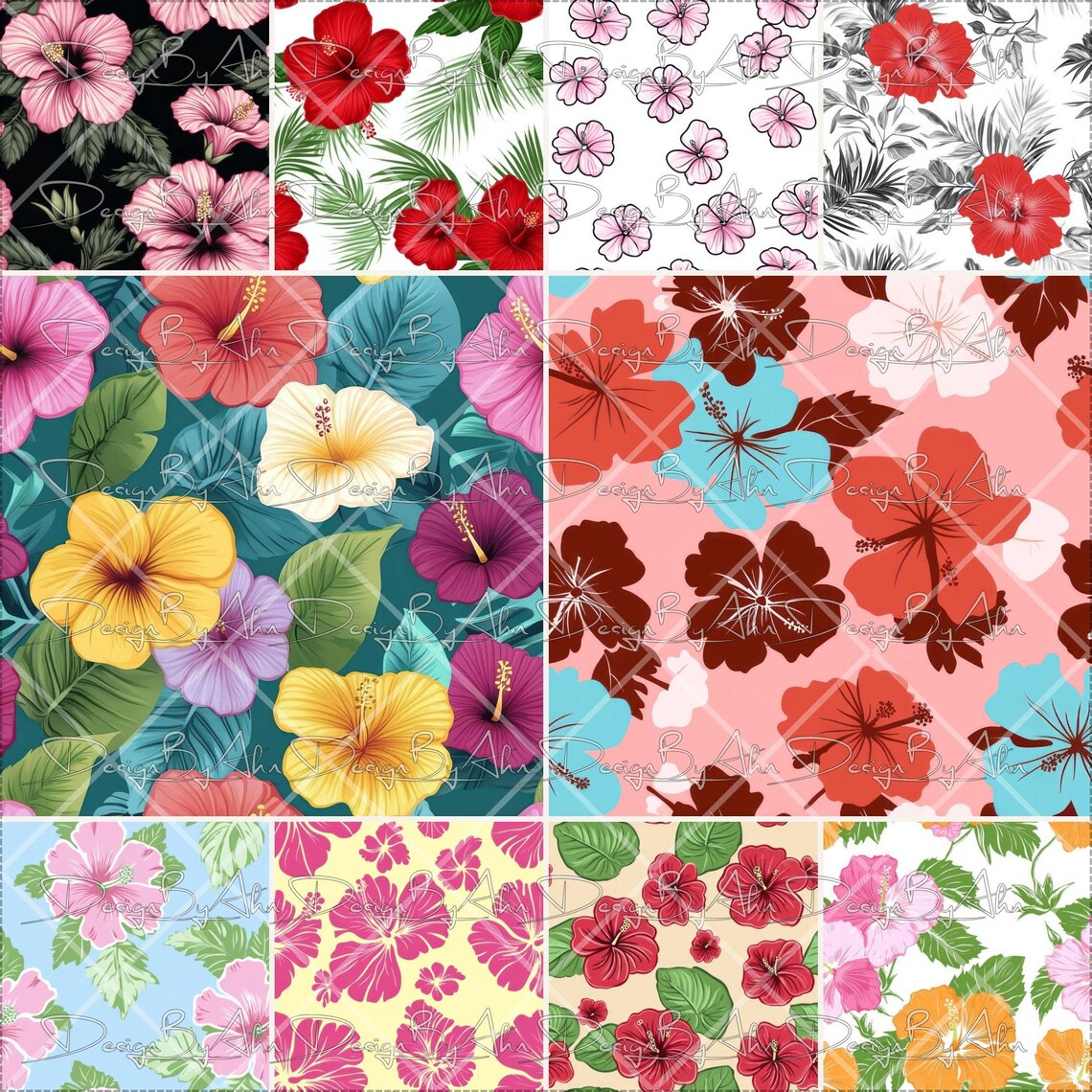 20 Hawaiian Hibiscus Digital Papers - Tropical Seamless Pattern, Aloha ...