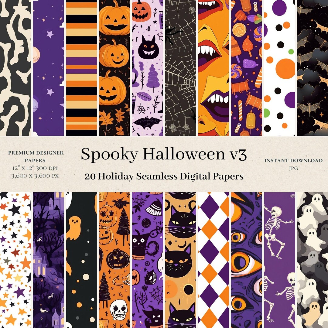20 Spooky Halloween Digital Papers - Halloween Doodle Scrapbook ...