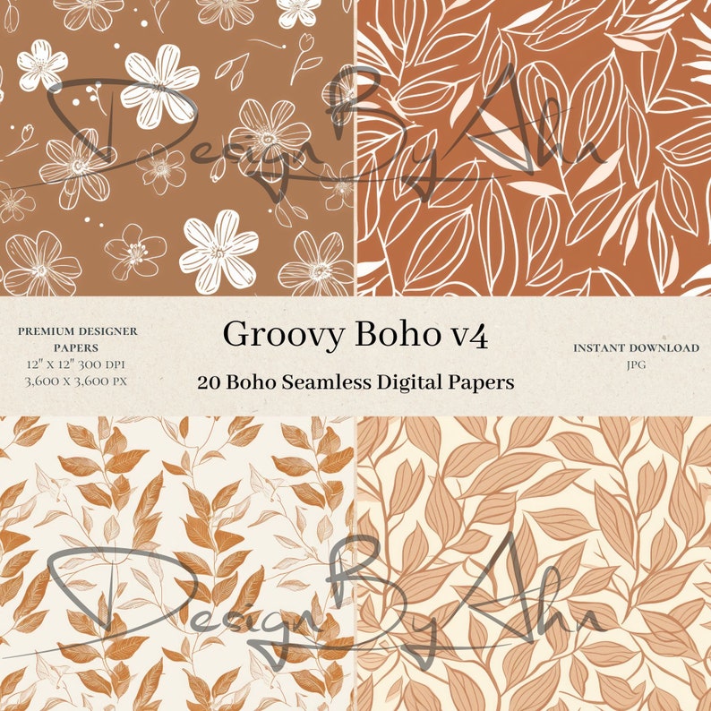 20 Groovy Boho Digital Papers - Commercial Use, Seamless Pattern, Light ...
