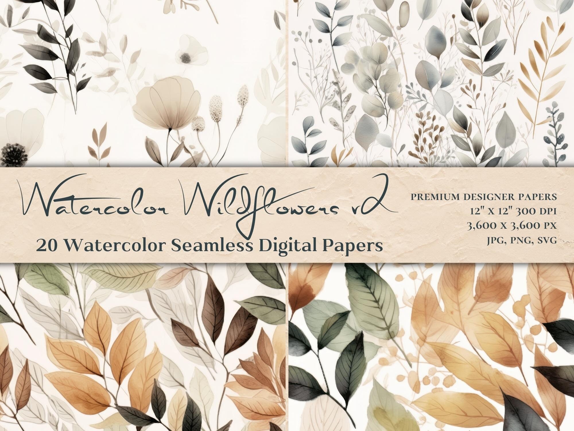 20 Watercolor Wildflowers Digital Papers Watercolor - Etsy
