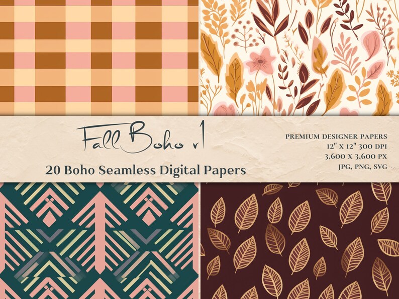 20 Fall Boho Digital Papers Abstract Scrapbook Autumn - Etsy