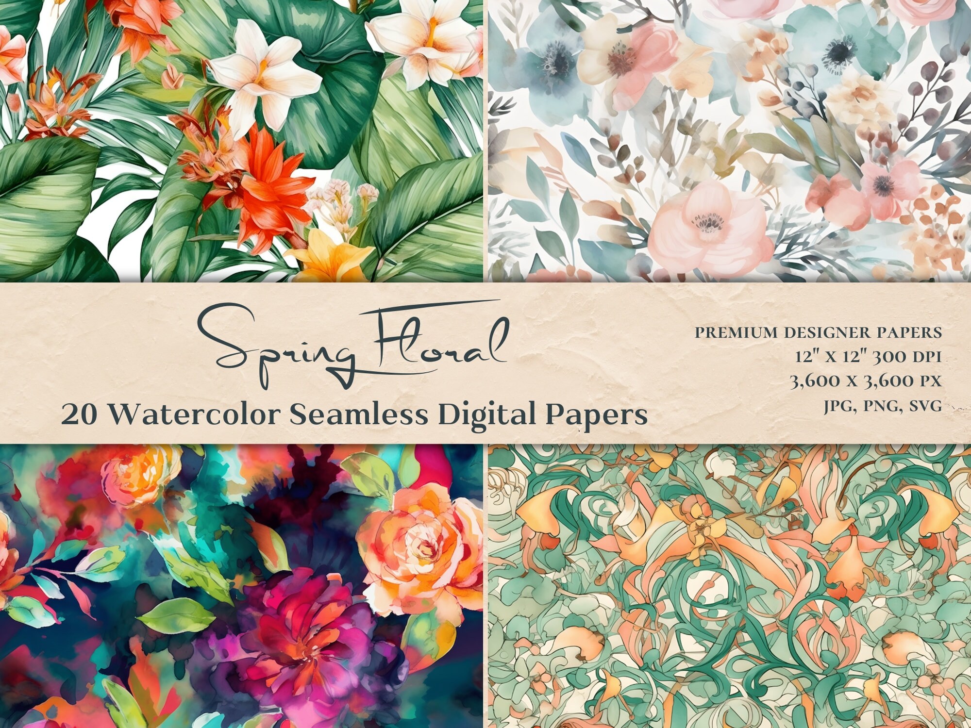 20 Spring Floral Digital Papers Watercolor Scrapbook - Etsy