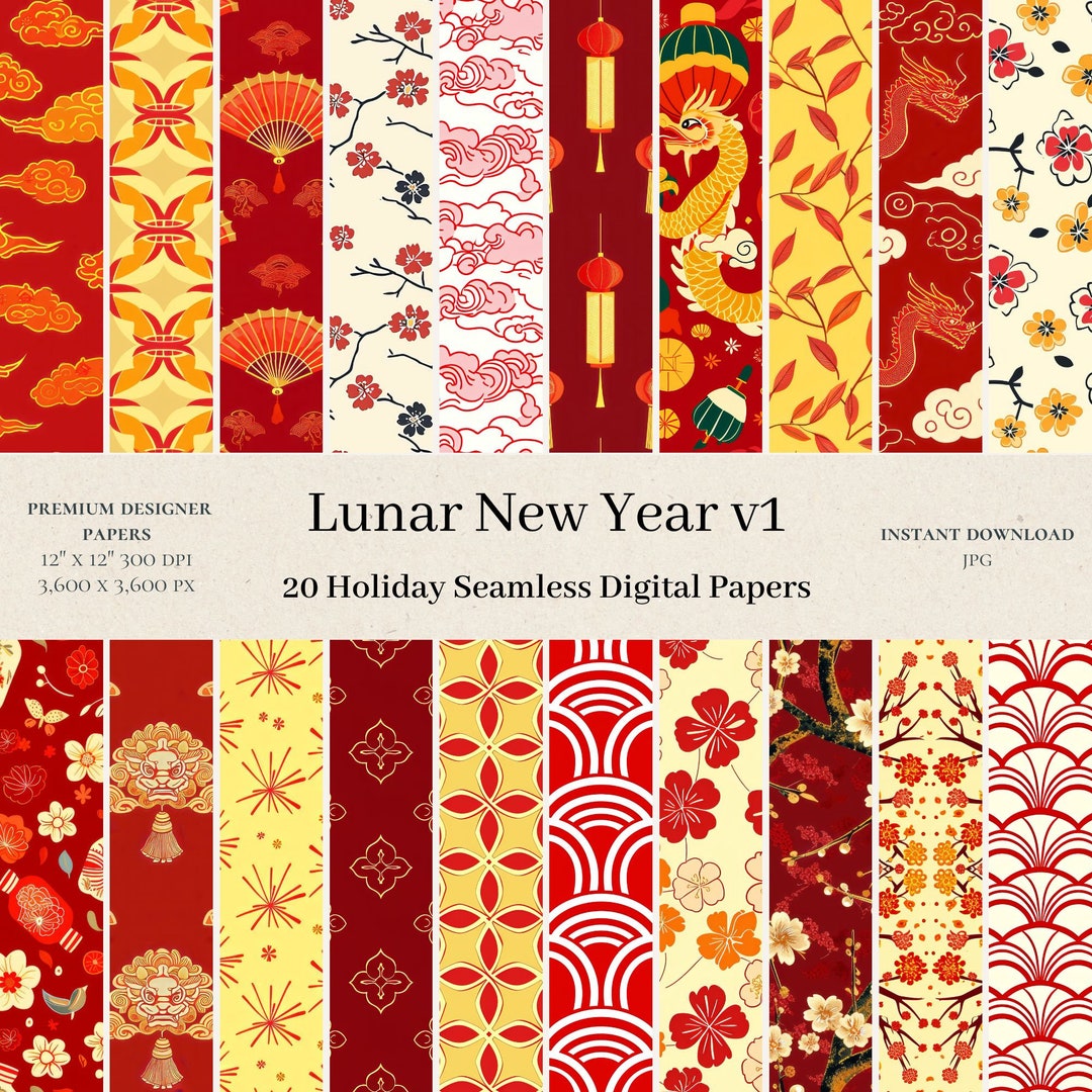 20 Lunar New Year Digital Papers - Chinese Seamless Pattern, Asian ...