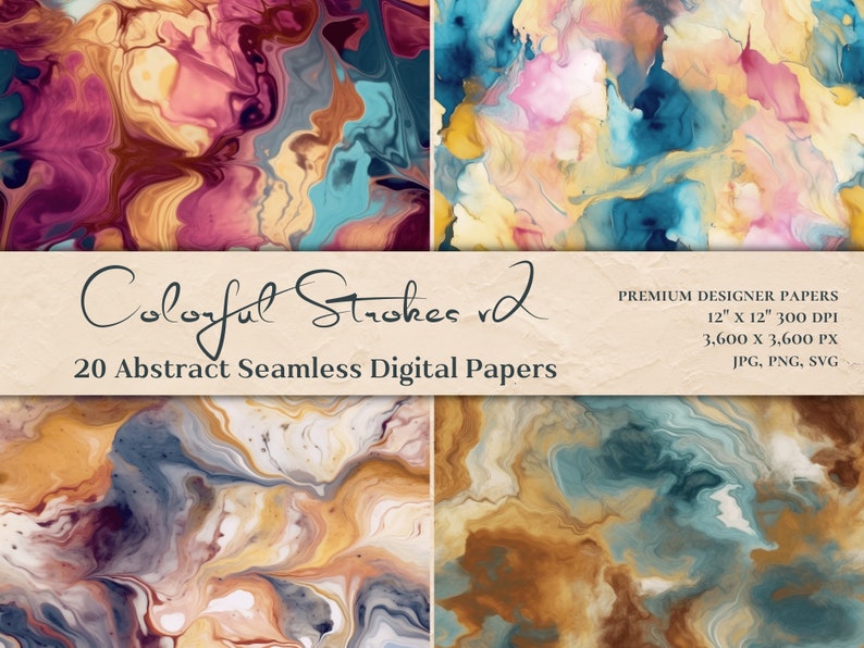 20 Colorful Strokes Digital Papers Watercolor Scrapbook - Etsy