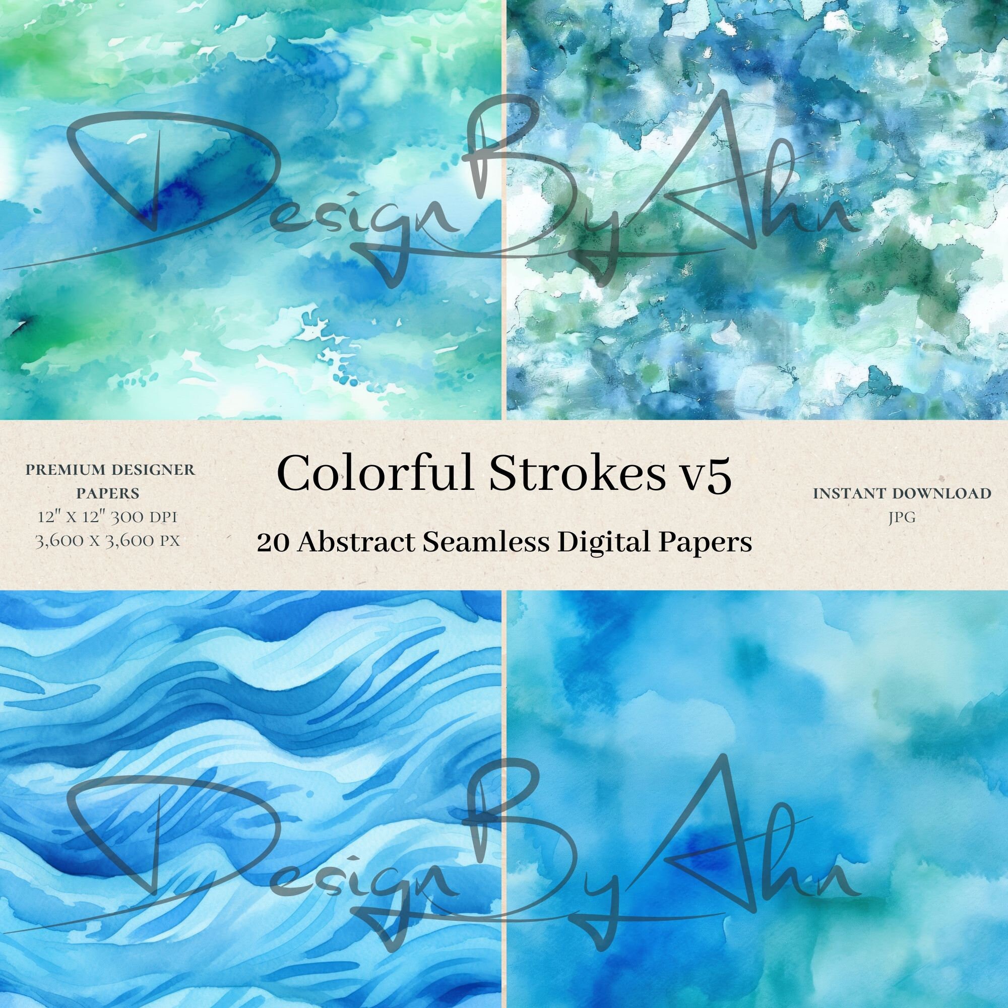 20 Colorful Strokes Digital Papers - Summer Scrapbook,sea Ocean ...
