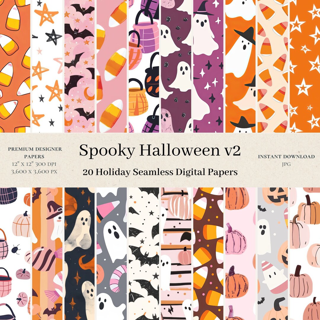 20 Spooky Halloween Digital Papers - Halloween Doodle Scrapbook ...