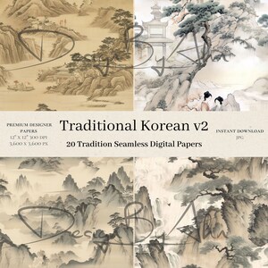 20 Traditional Korean Digital Papers - Hand-drawn Scrapbook, Seamless ...