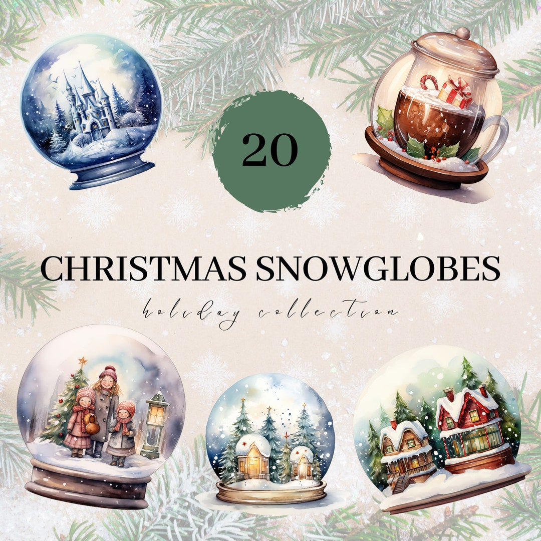 20 Christmas Snowglobes Clipart Set - Transparent Background, Digital ...