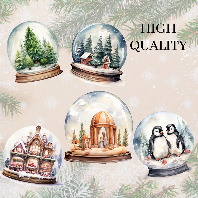 20 Christmas Snowglobes Clipart Set - Transparent Background, Digital ...