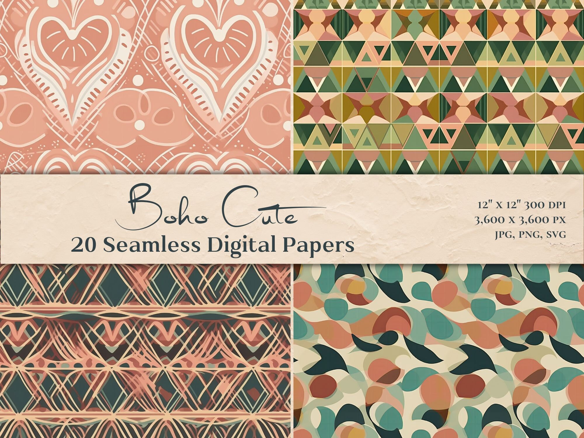 20 Boho Cute Digital Papers Commercial Use Scrapbook Paper - Etsy