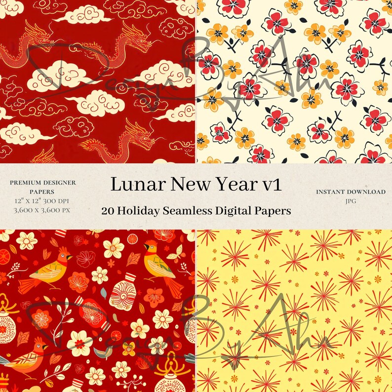 20 Lunar New Year Digital Papers - Chinese Seamless Pattern, Asian ...