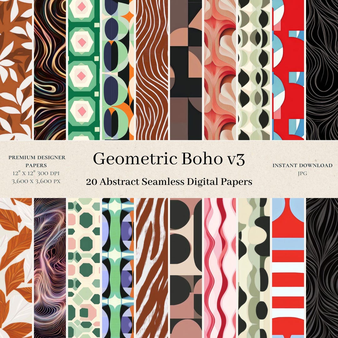 20 Geometric Boho Digital Papers - Bohemian Seamless Digital Paper ...