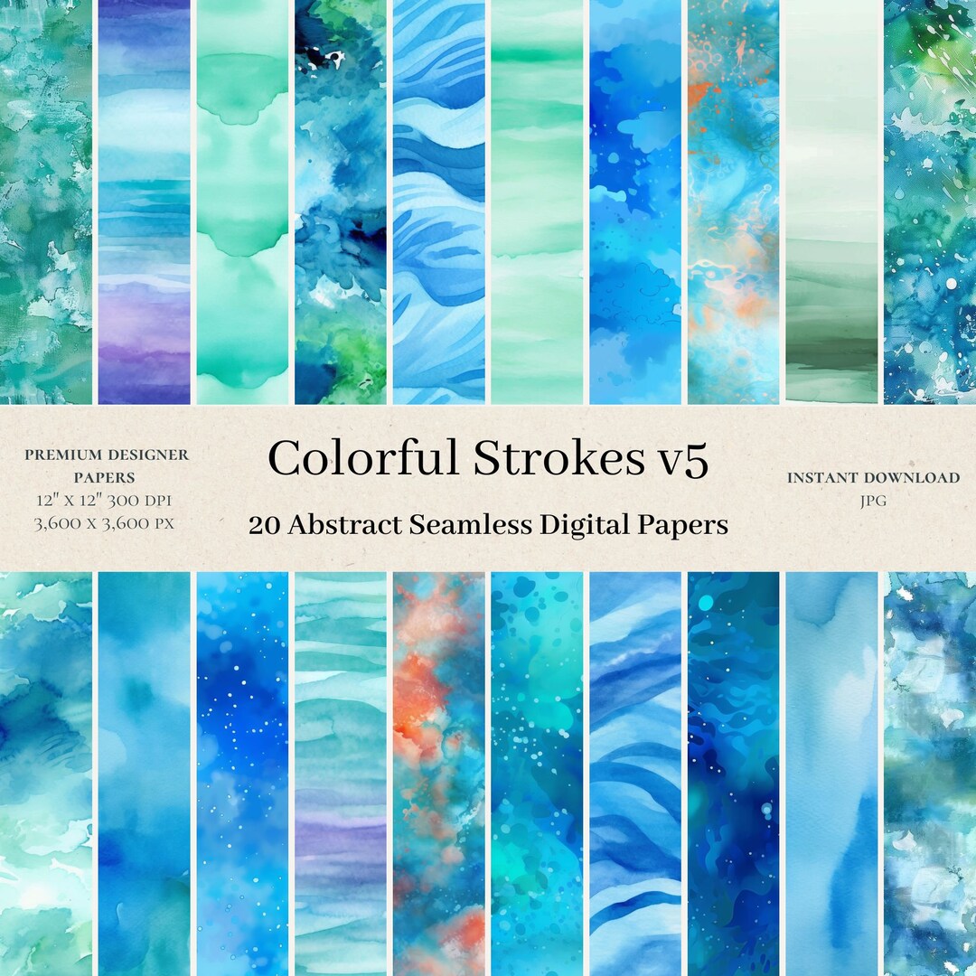 20 Colorful Strokes Digital Papers - Summer Scrapbook,sea Ocean ...