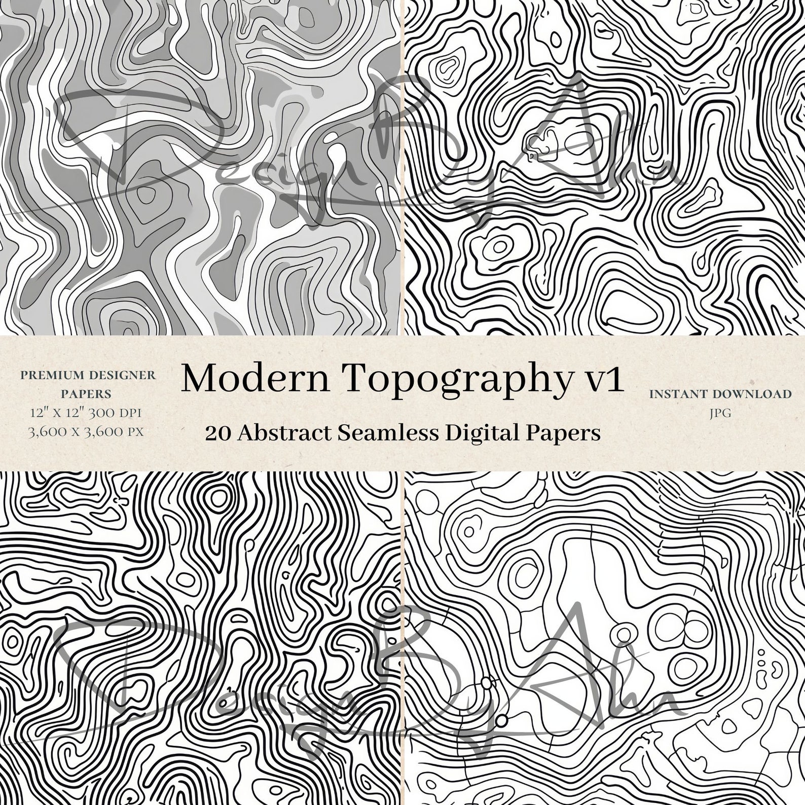 20 Modern Topography Digital Papers Urban Seamless Digital Paper, Map ...