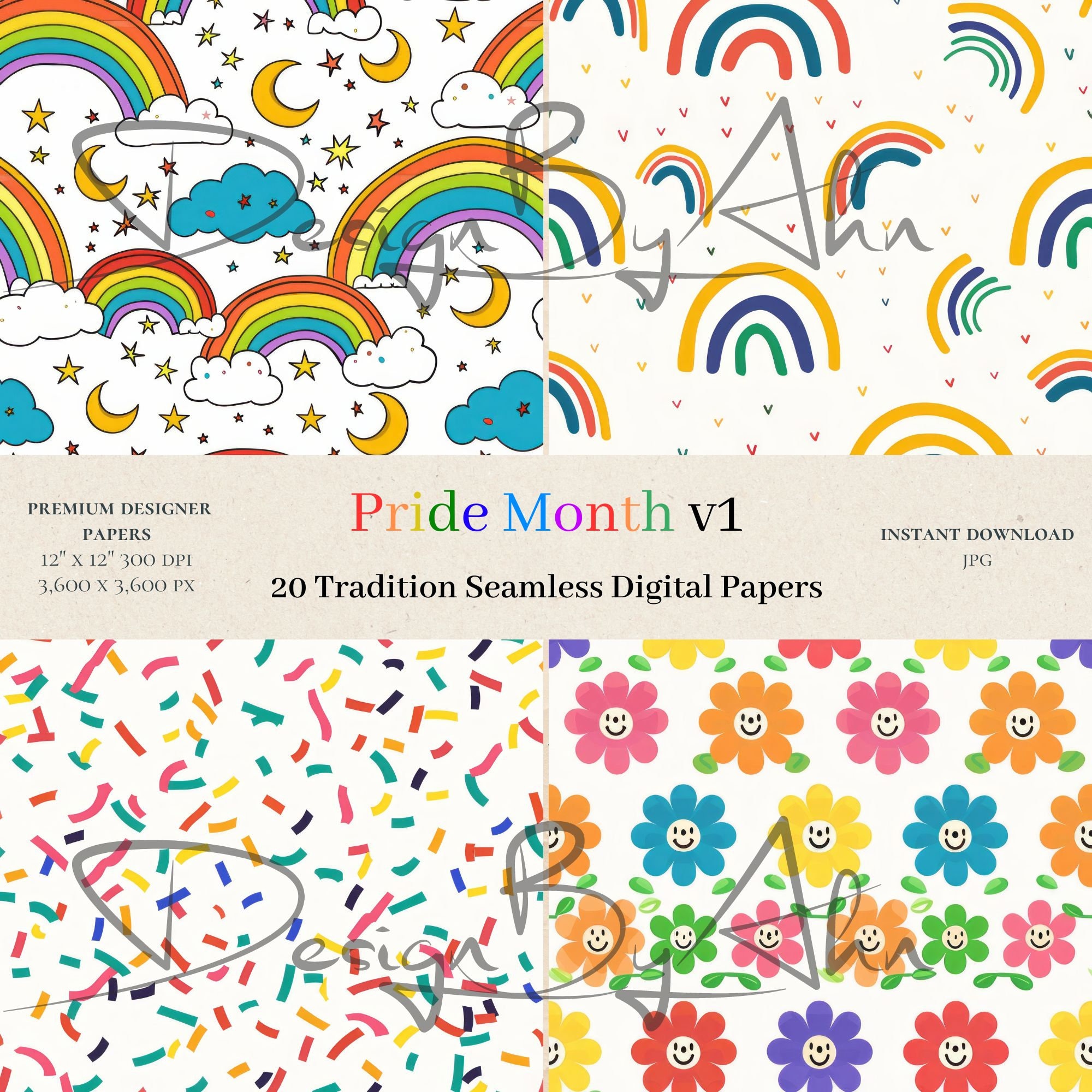 20 Pride Month Digital Papers LGBTQ Seamless Digital Paper, Rainbow ...