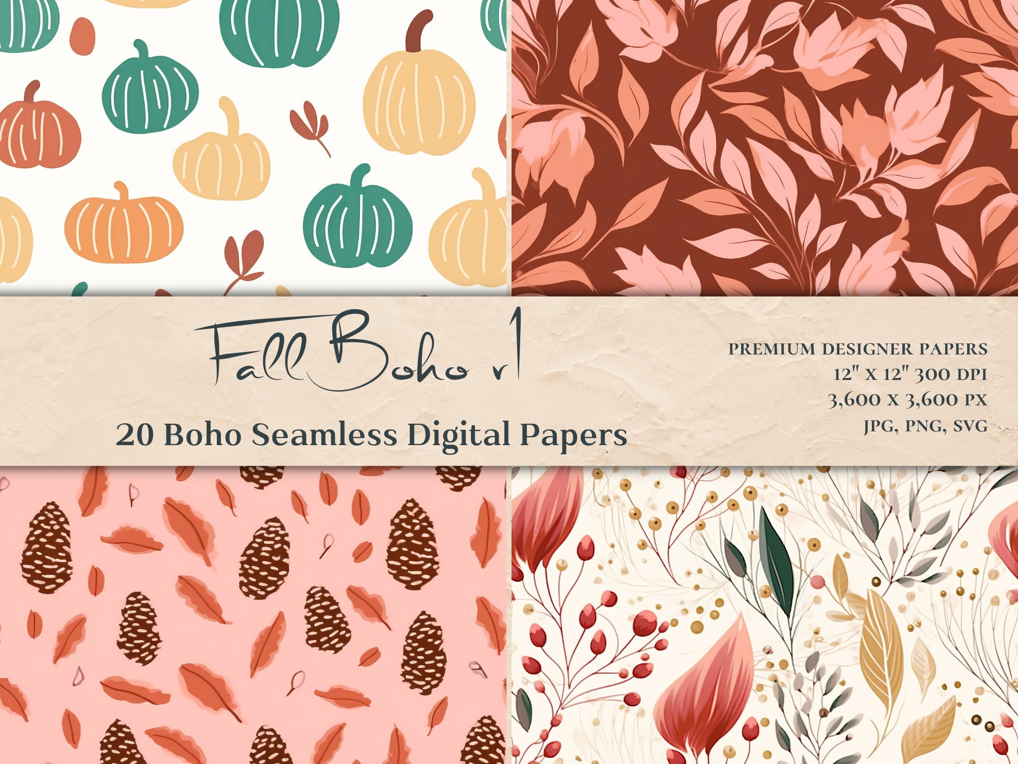 20 Fall Boho Digital Papers Abstract Scrapbook Autumn - Etsy