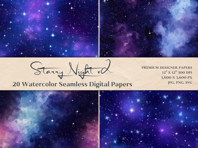 20 Starry Night Digital Papers Galaxy Watercolor Scrapbook - Etsy