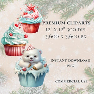 20 Christmas Cupcakes Clipart Set - Transparent Background, Digital PNG ...