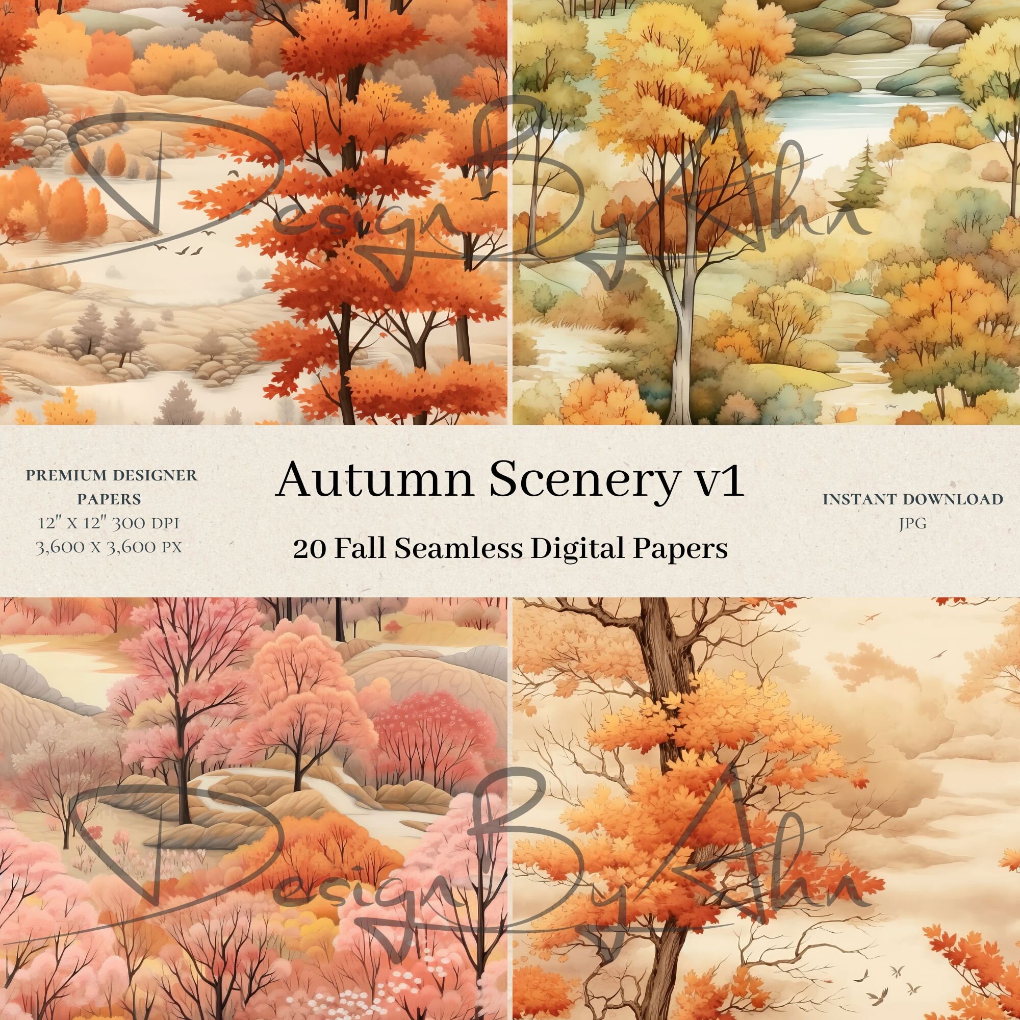20 Autumn Scenery Digital Papers - Watercolor Seamless Pattern, Forest ...