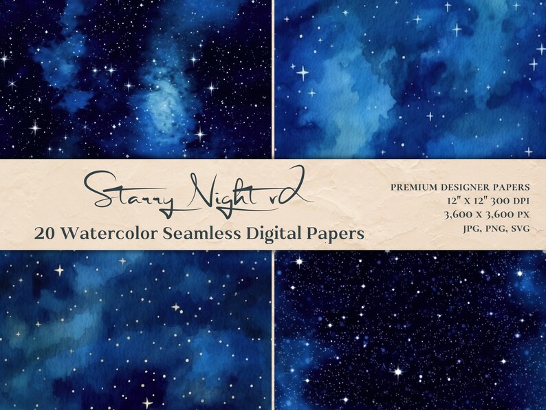 20 Starry Night Digital Papers Galaxy Watercolor Scrapbook - Etsy