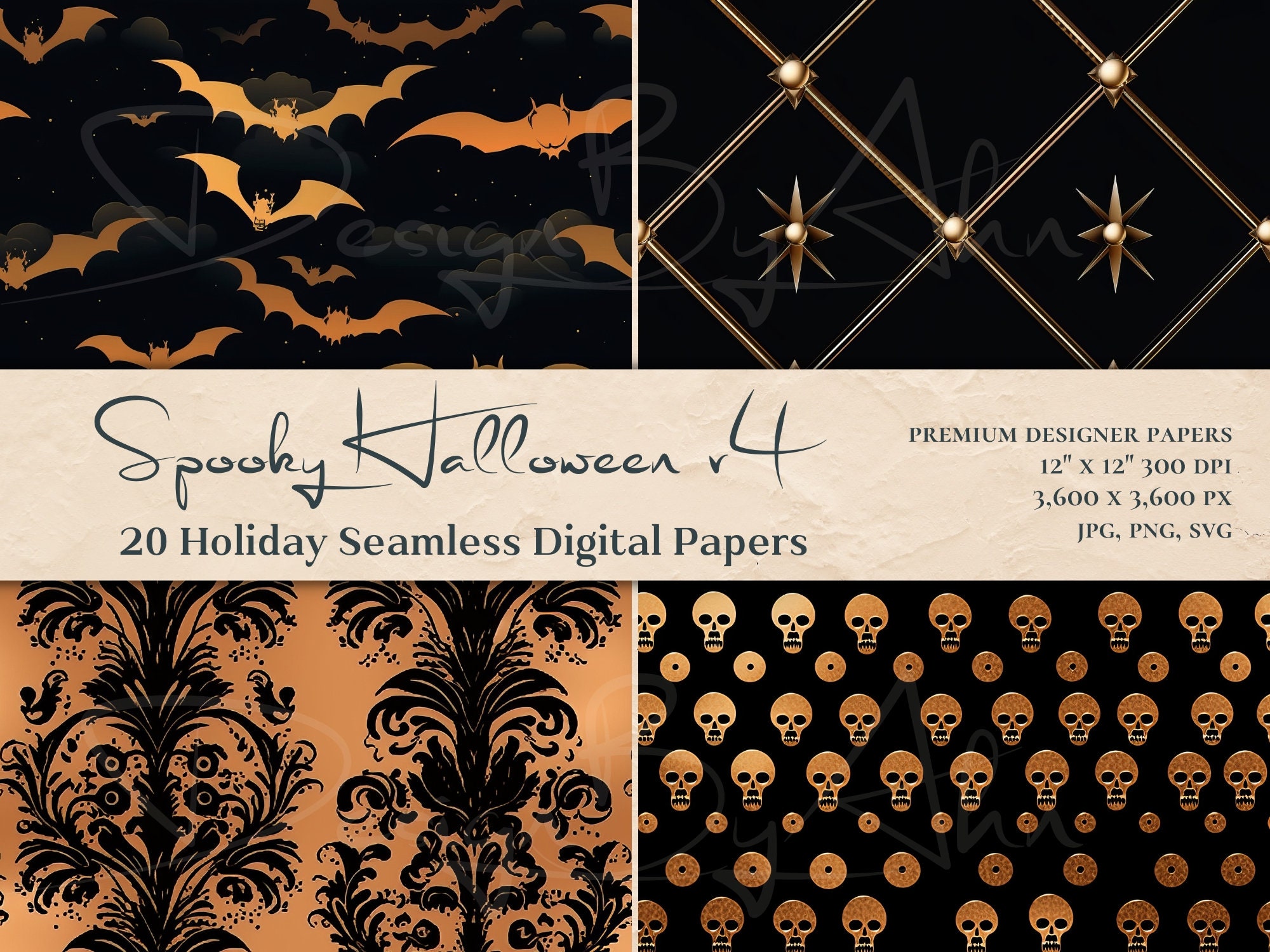 20 Spooky Halloween Digital Papers Black & Copper Seamless Pattern ...