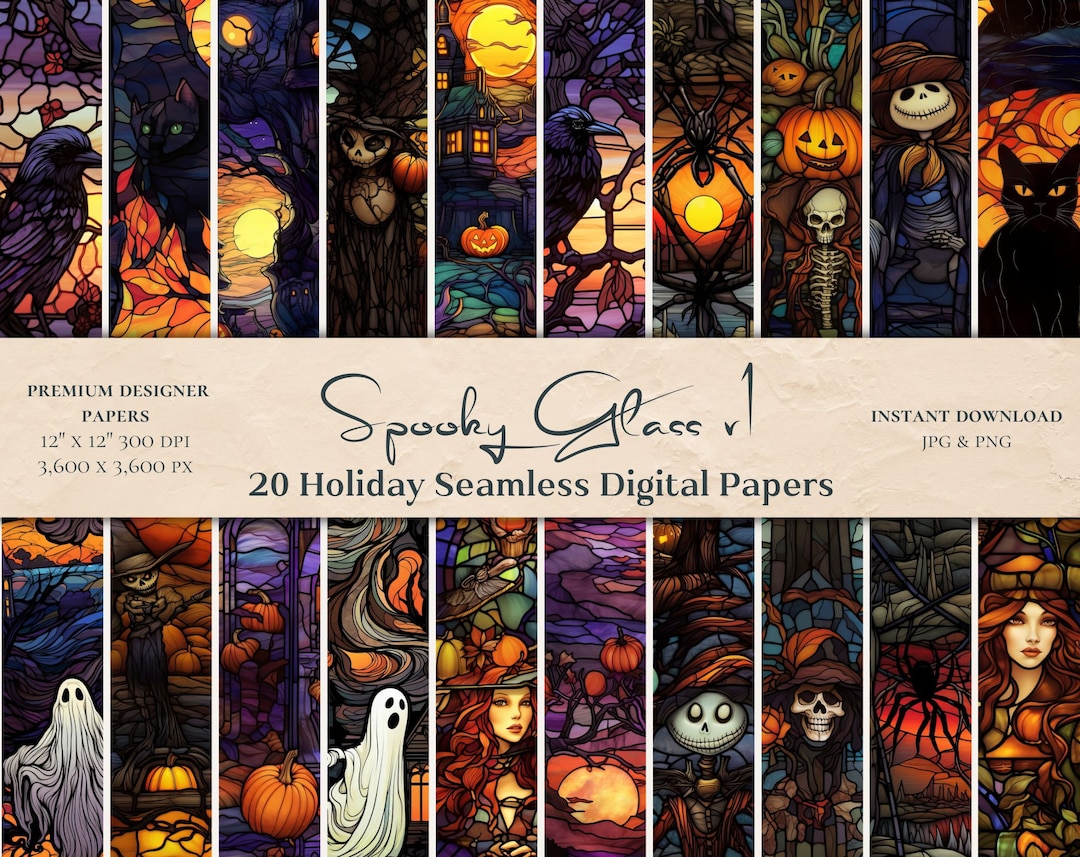 20 Spooky Glass Digital Papers - Stained Glass Seamless Pattern ...