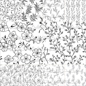 20 Black & White Boho Digital Papers - Floral Ink Background, Flower ...