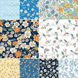 20 Ditsy Florals Digital Papers - Yellow, Blue Seamless Pattern, Lilac ...