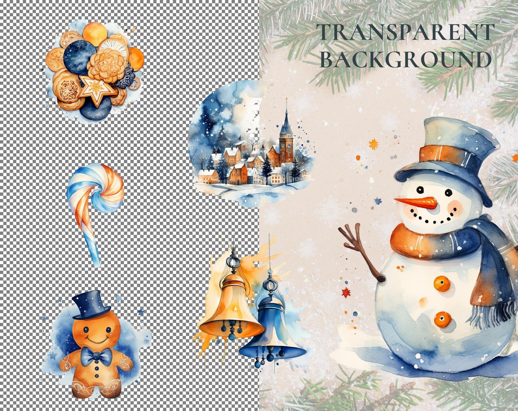 22 Watercolor Christmas Clipart Set Transparent Background, Digital PNG ...