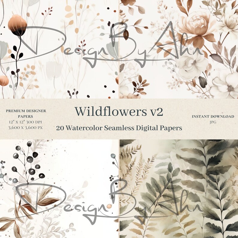 20 Watercolor Wildflowers Digital Papers Watercolor Scrapbook ...