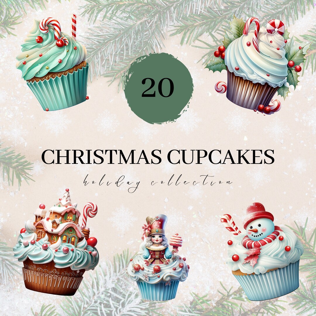 20 Christmas Cupcakes Clipart Set - Transparent Background, Digital PNG ...