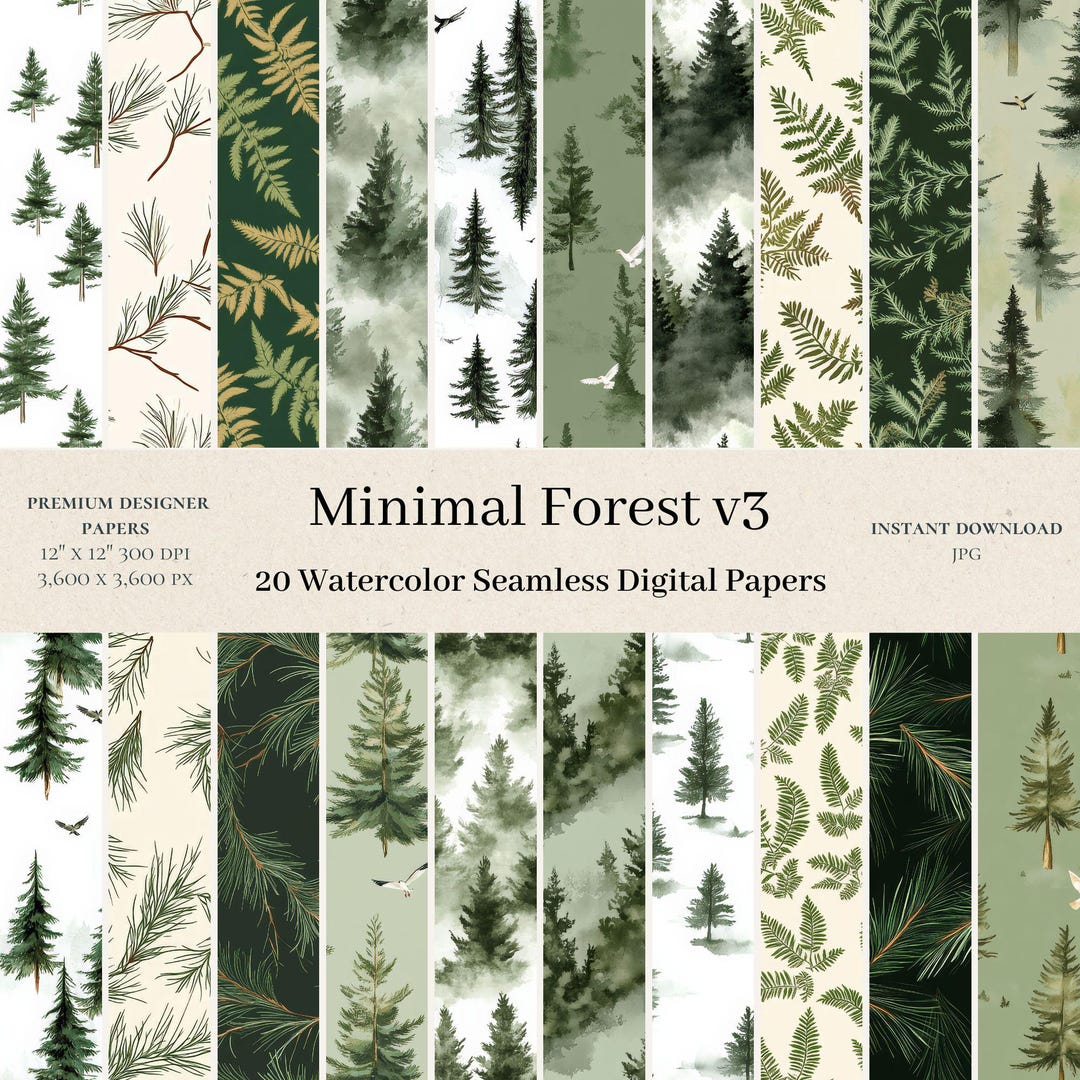 20 Minimal Forest Digital Papers - Watercolor Seamless Digital Paper ...