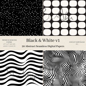 20 Black & White Digital Papers - Geometric Scrapbook, Seamless Digital ...