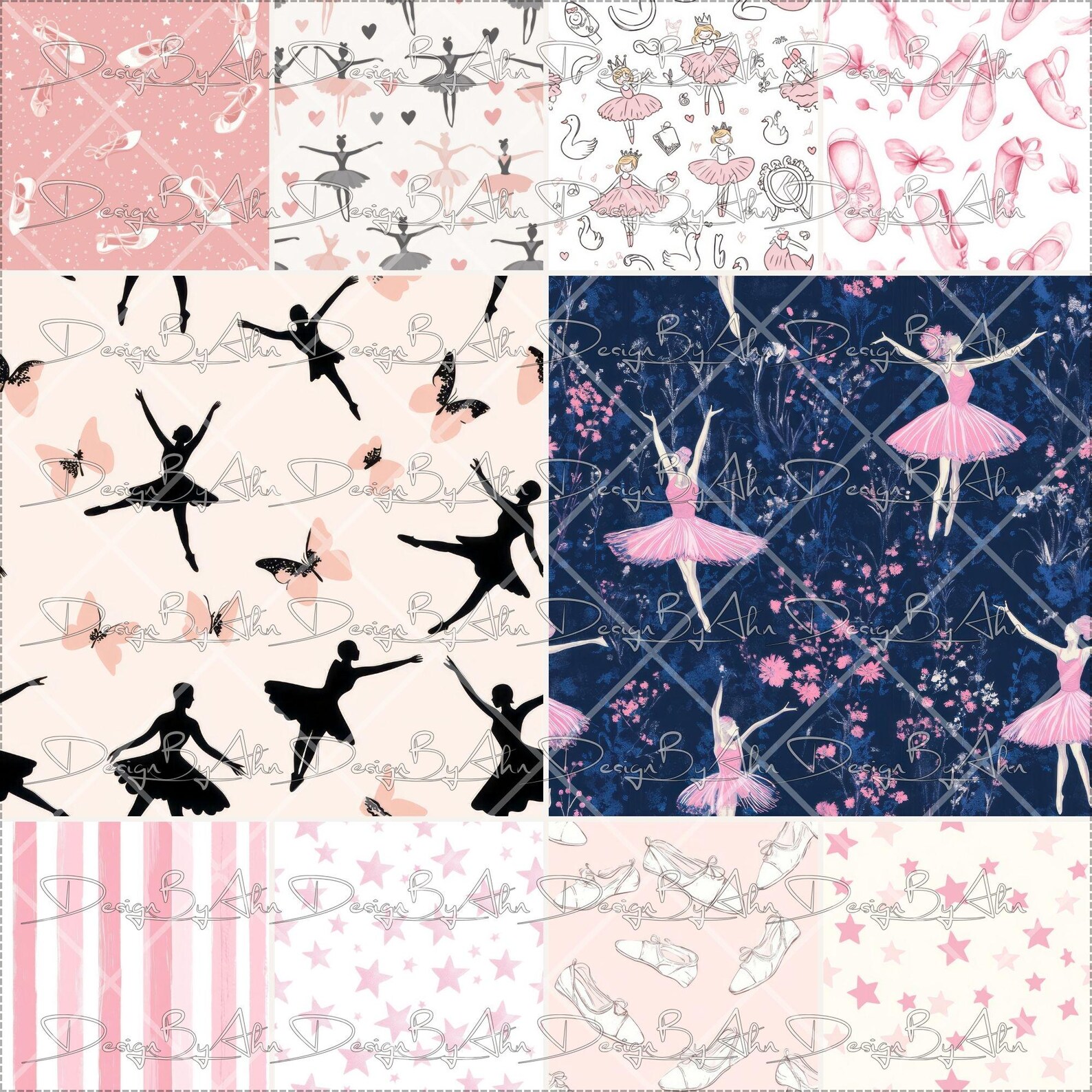 20 Pink Ballerina Digital Papers - Star Seamless Pattern, Nursery Junk ...