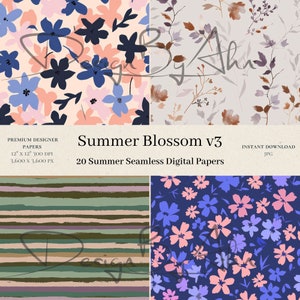 20 Summer Blossom Digital Papers - Flower Seamless Digital Paper, Rose ...