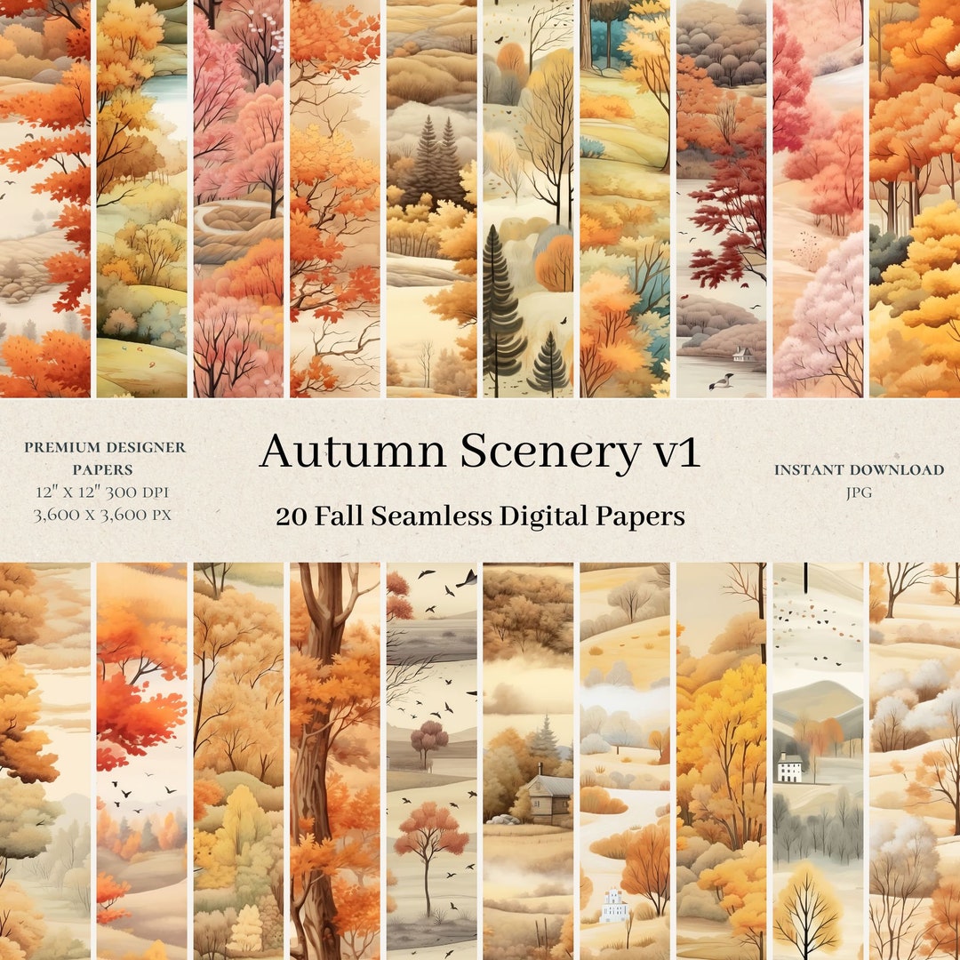20 Autumn Scenery Digital Papers - Watercolor Seamless Pattern, Forest ...