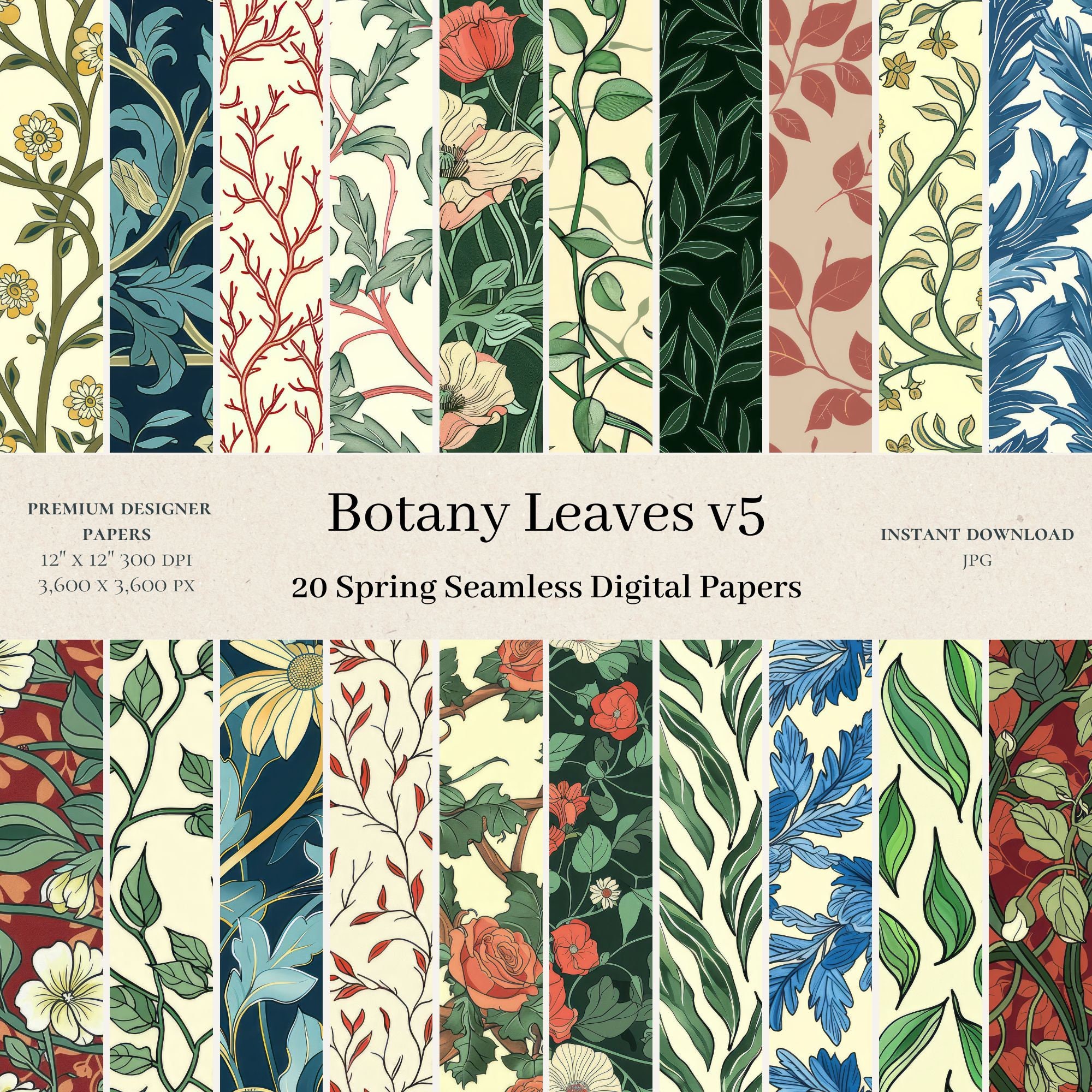 20 Botany Leaves Digital Papers - Watercolor Scrapbook, Greenery ...