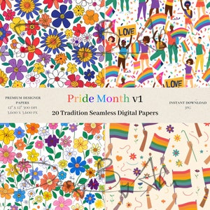 20 Pride Month Digital Papers - LGBTQ+ Seamless Digital Paper, Rainbow ...