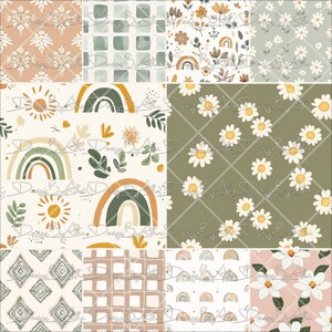 20 Soft Boho Digital Papers - Green Sage Seamless Digital Paper, Beige ...