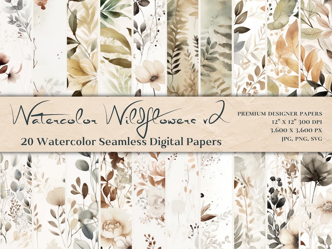 20 Watercolor Wildflowers Digital Papers Watercolor - Etsy