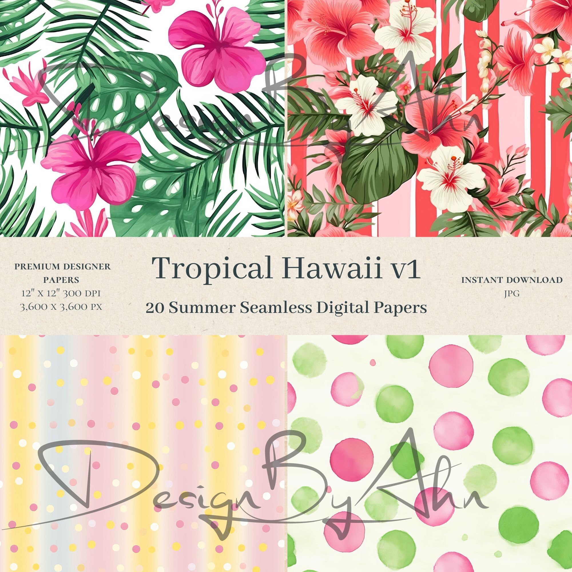20 Tropical Hawaii Digital Papers Tropical Seamless Pattern, Aloha ...