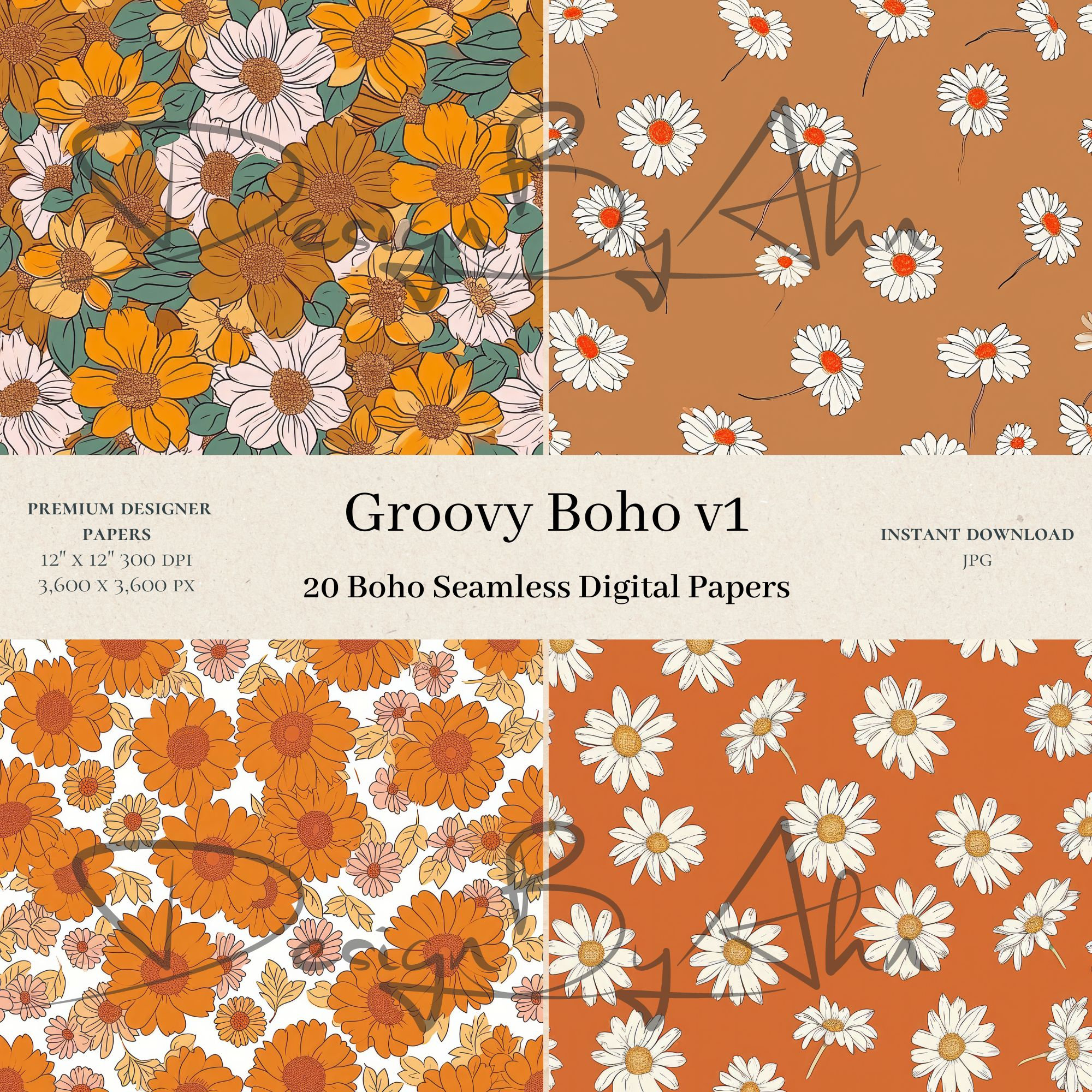 20 Boho Groovy Digital Papers Commercial Use, Seamless Pattern, Groovy ...