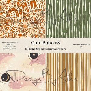 20 Cute Boho Digital Papers - Commercial Use, Scrapbook Paper, Spring ...