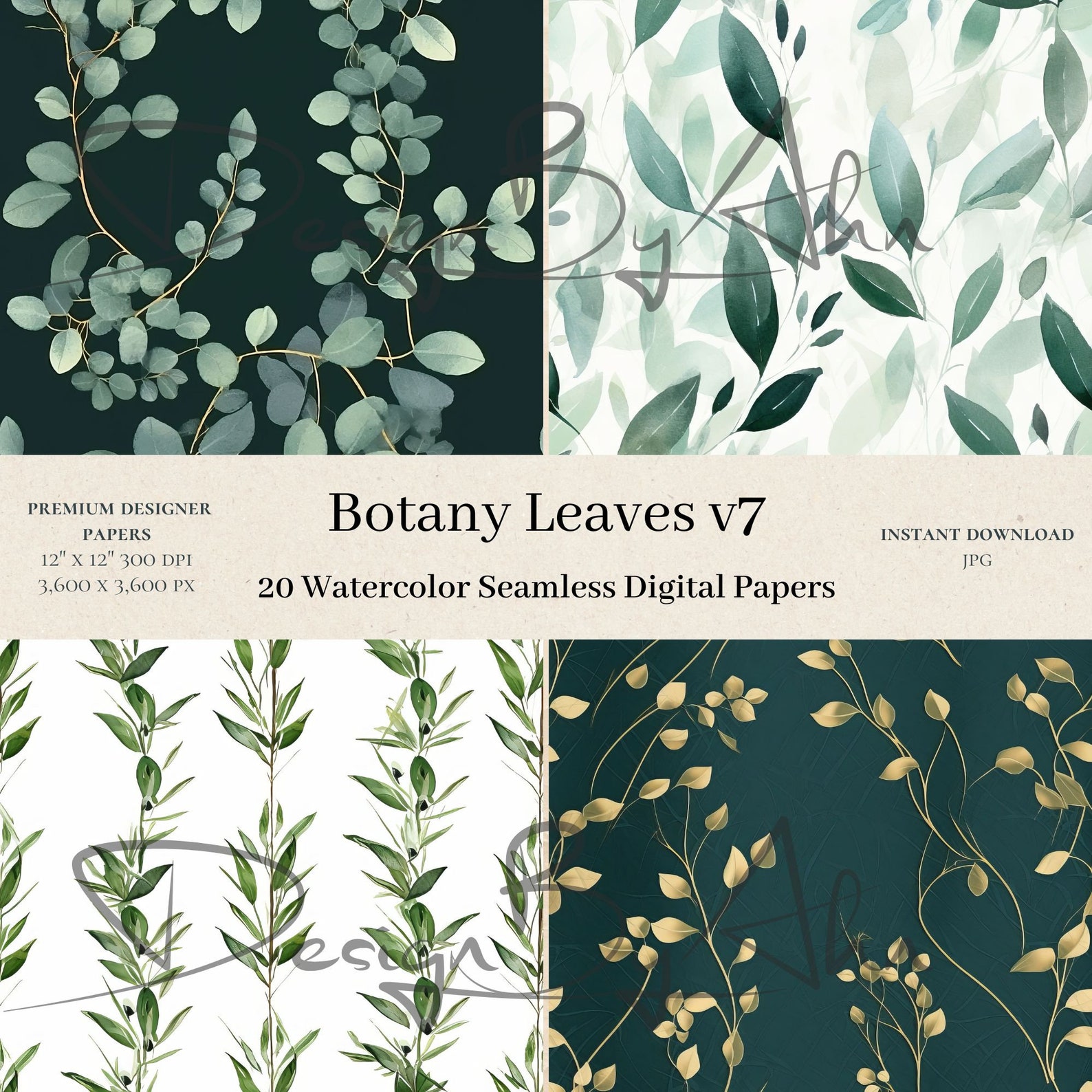 20 Botany Leaves Digital Papers - Eucalyptus Scrapbook, Flower Seamless ...