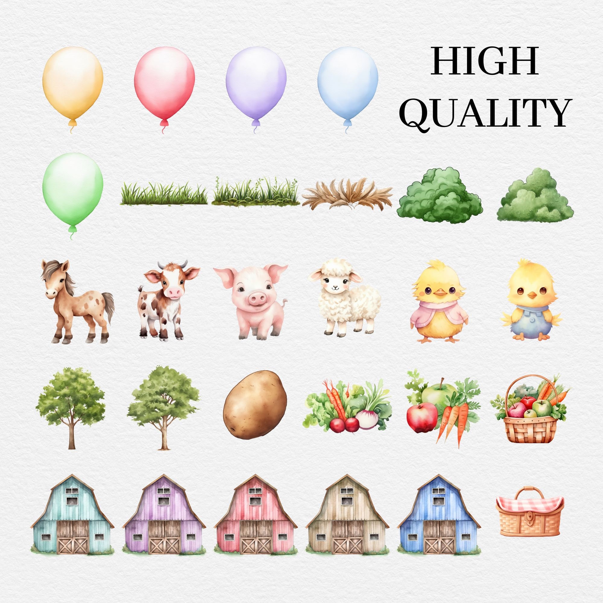 53 Cute Farm Culture Clipart Set Transparent Background - Etsy