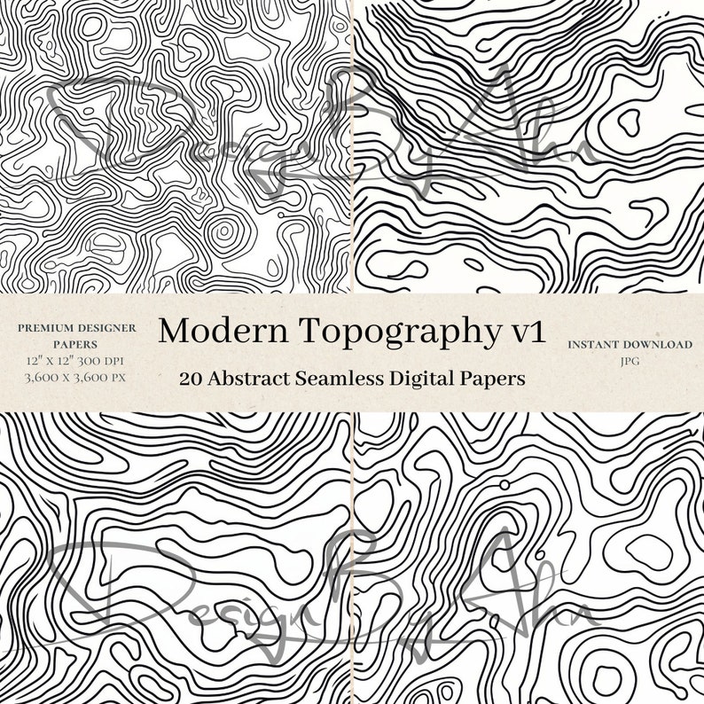 20 Modern Topography Digital Papers Urban Seamless Digital Paper, Map ...