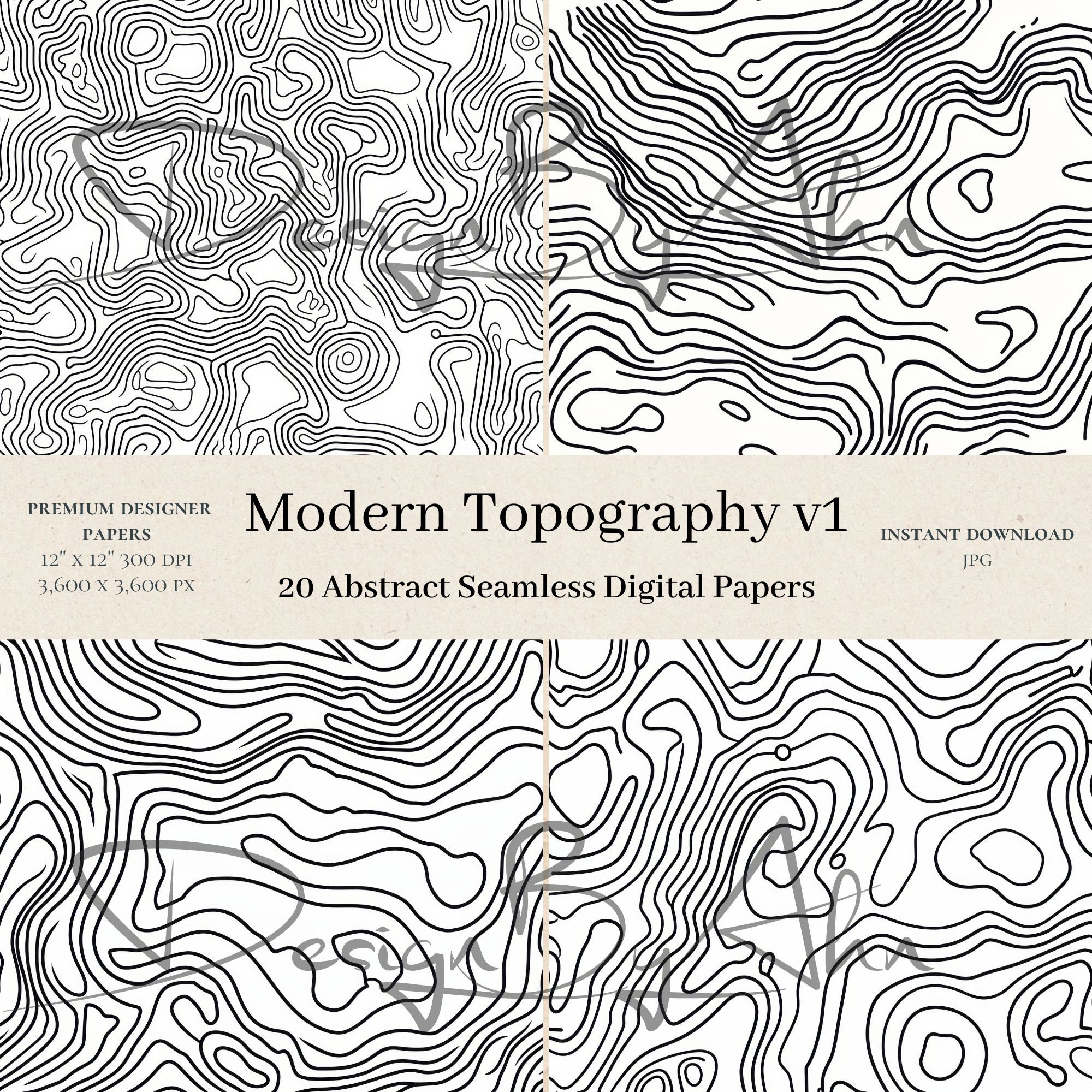 20 Modern Topography Digital Papers Urban Seamless Digital Paper, Map ...